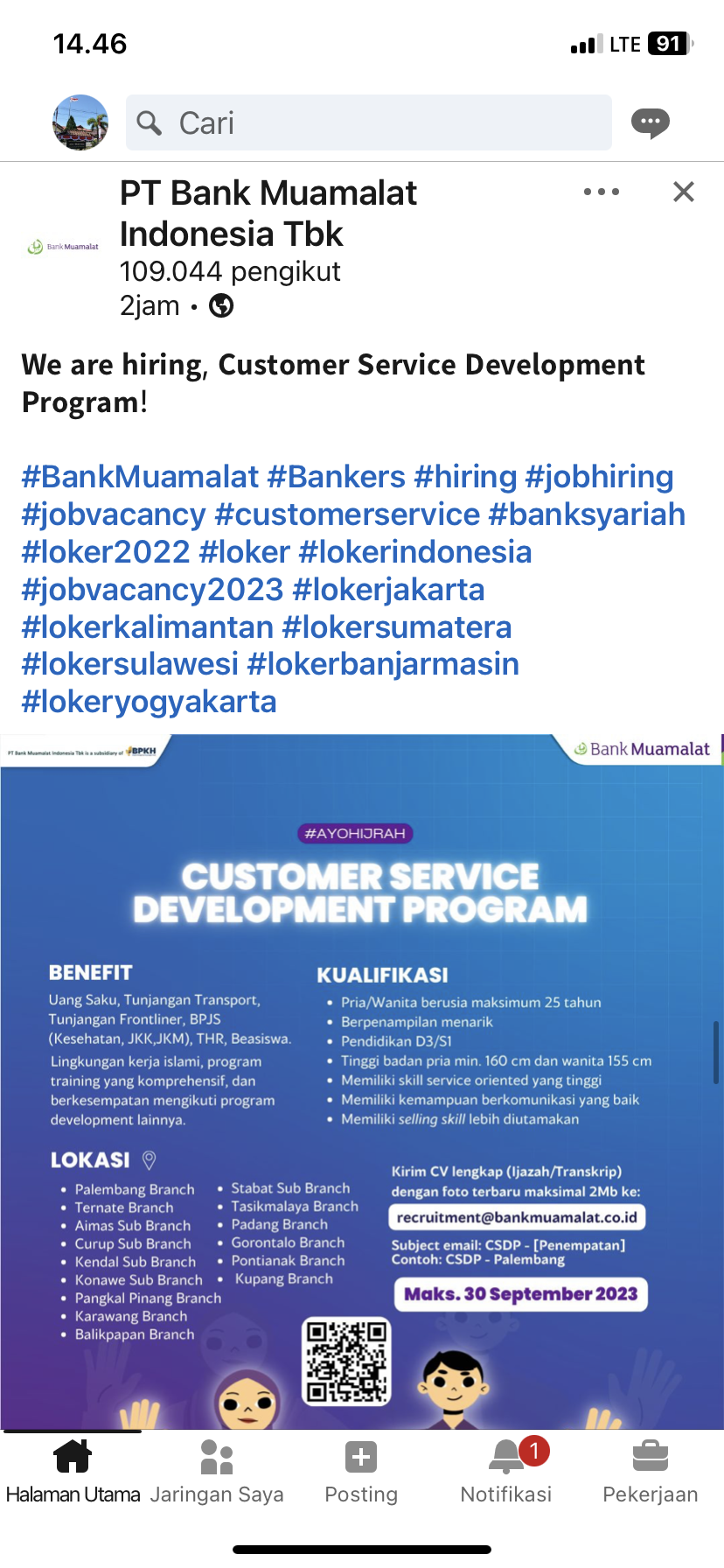 info Loker Customer Service Development Program-Pangkalpinang Branch