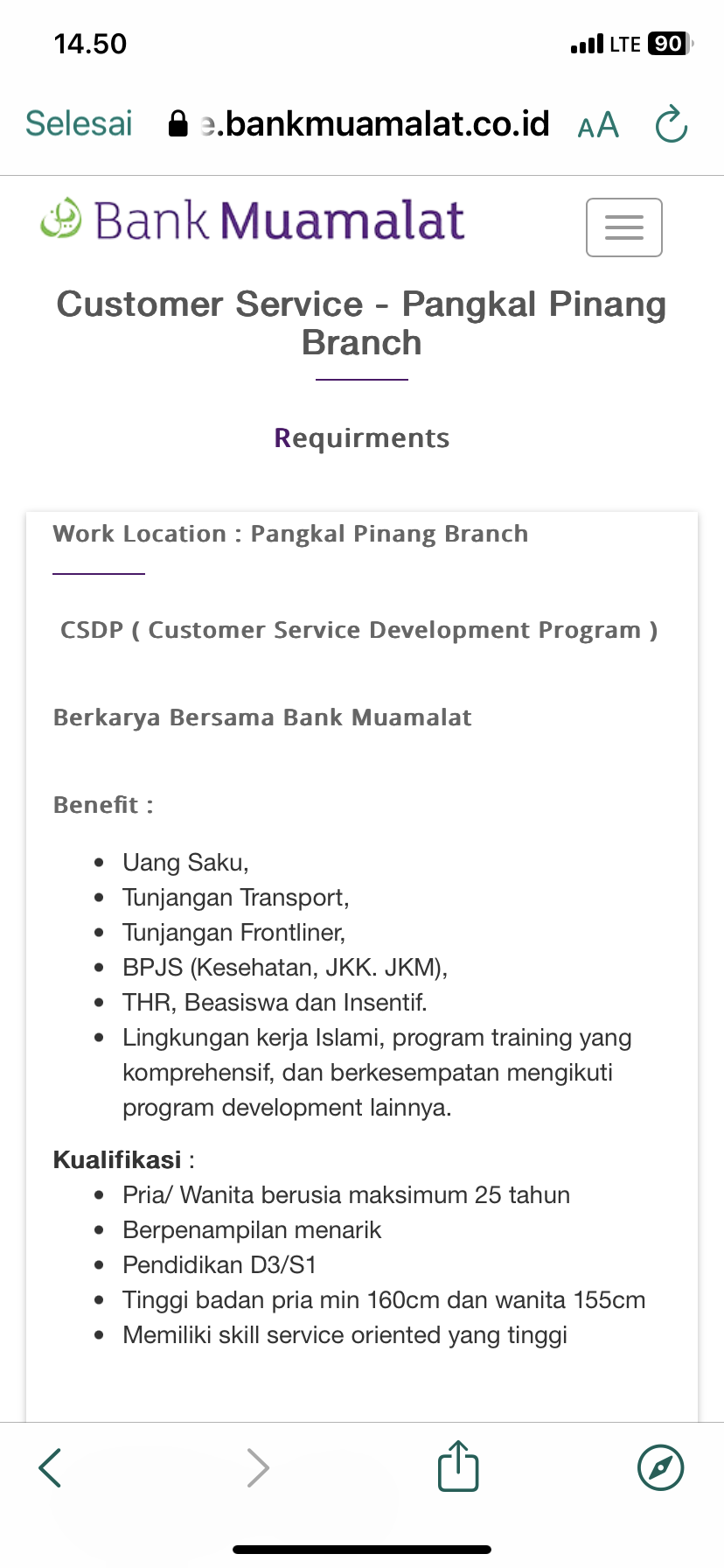 info Loker Customer Service Development Program-Pangkalpinang Branch